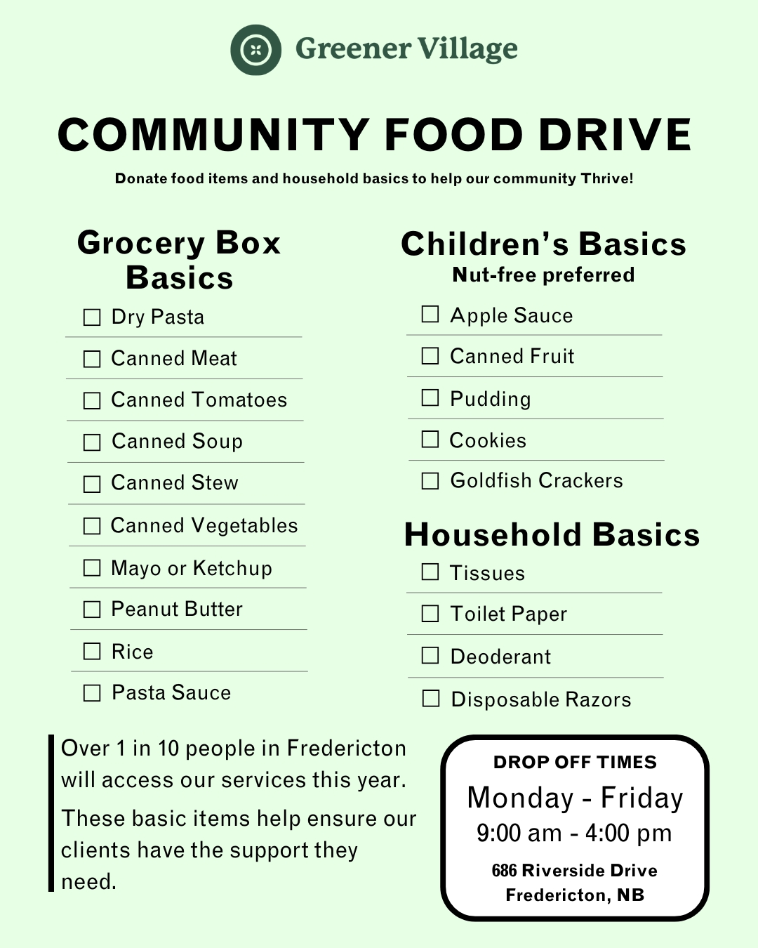 Food Drive Resources - Greener Village Fredericton